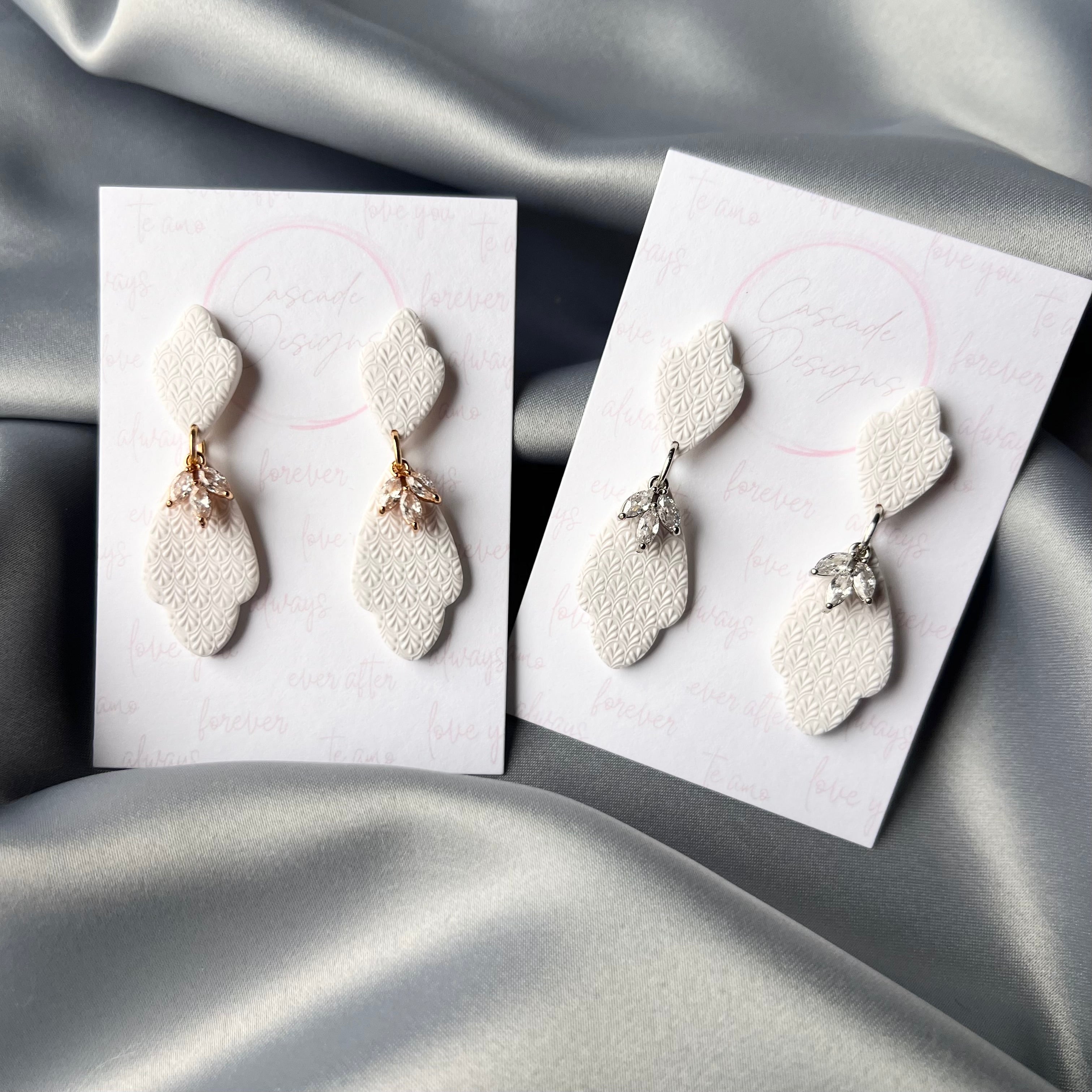 The Emilee | Bridal Crystal Textured Clay Earrings – Cascade Designs LLC