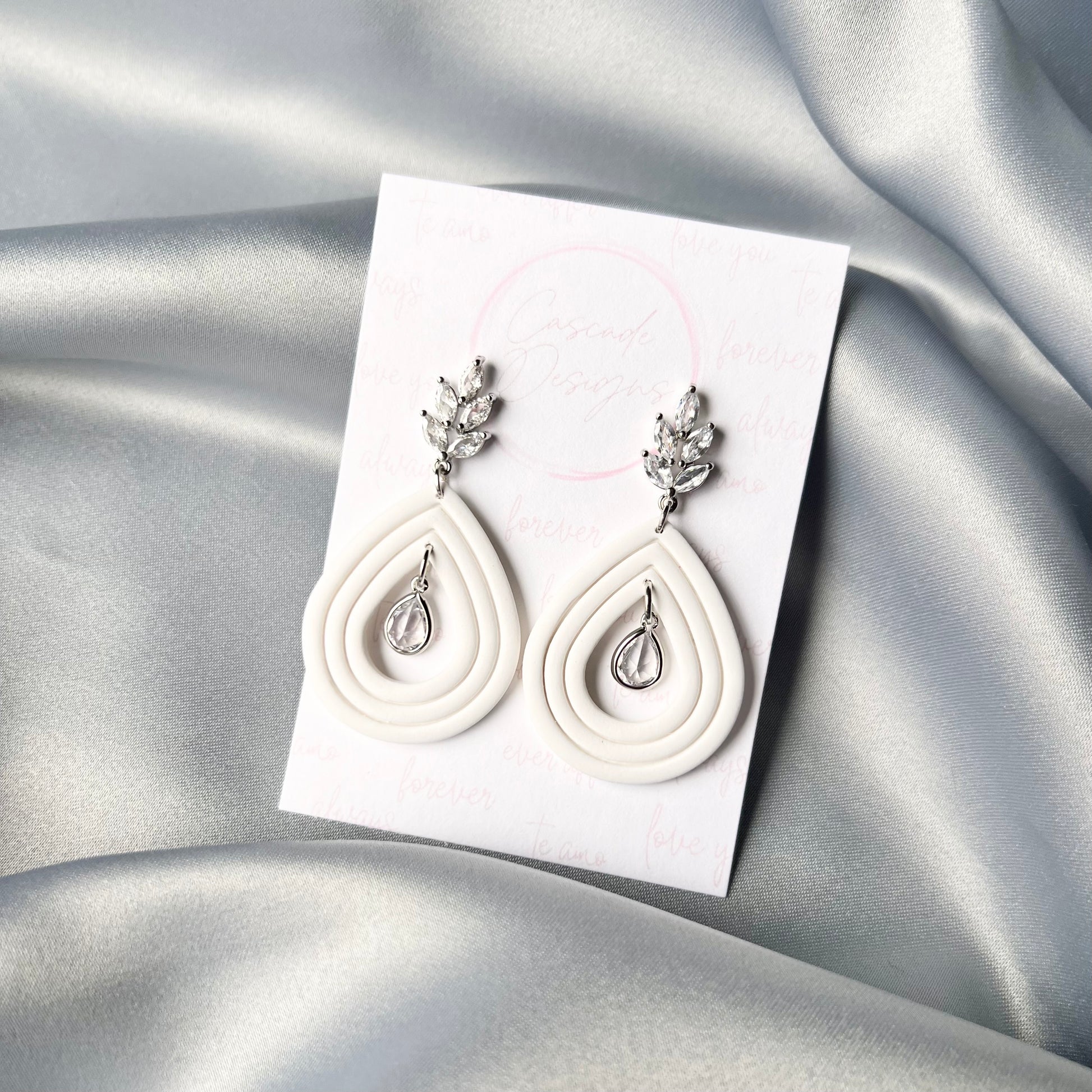 The Anastasia | Bridal Crystal Drop Clay Earrings – Cascade Designs LLC